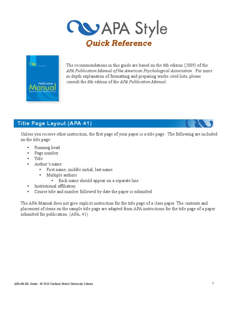 A Pa Style Guide 6 | PDF | American Psychological Association | Citation