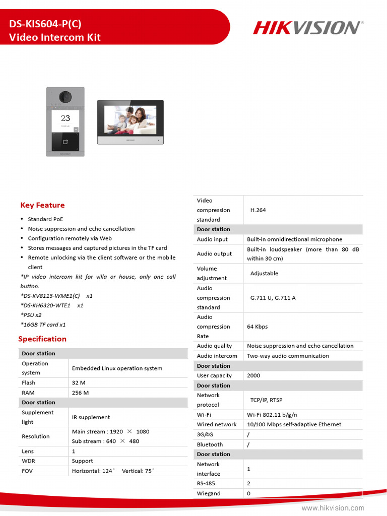 DS KIS604 PC Video Intercom Kit Datasheet V1.0 | PDF | Wi Fi | Computer ...