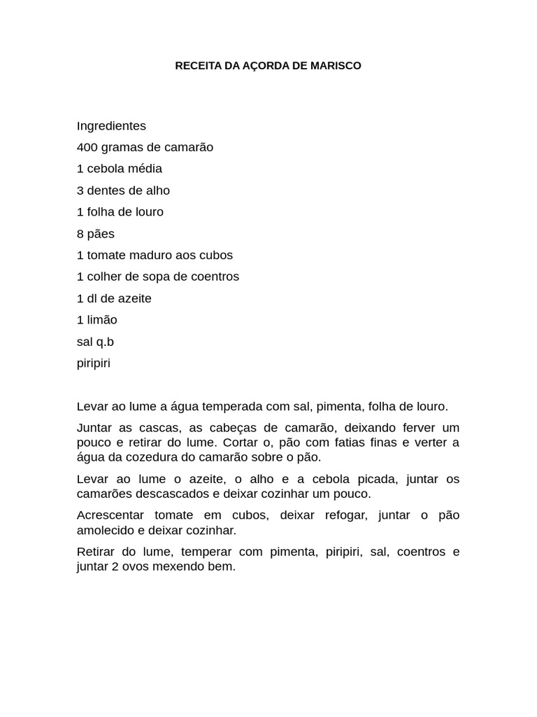 Receita de Açorda de Marisco | PDF