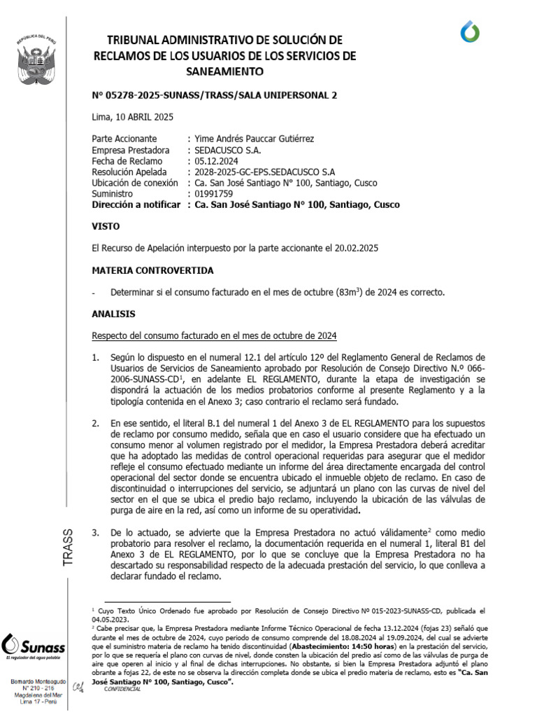 Reclamo Fundado por Consumo de Agua | PDF