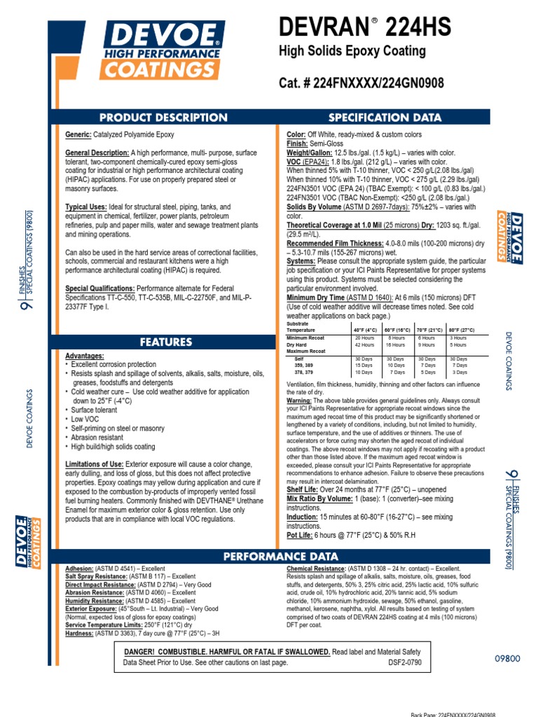 Devran 224HS Pds | PDF | Volatile Organic Compound | Paint