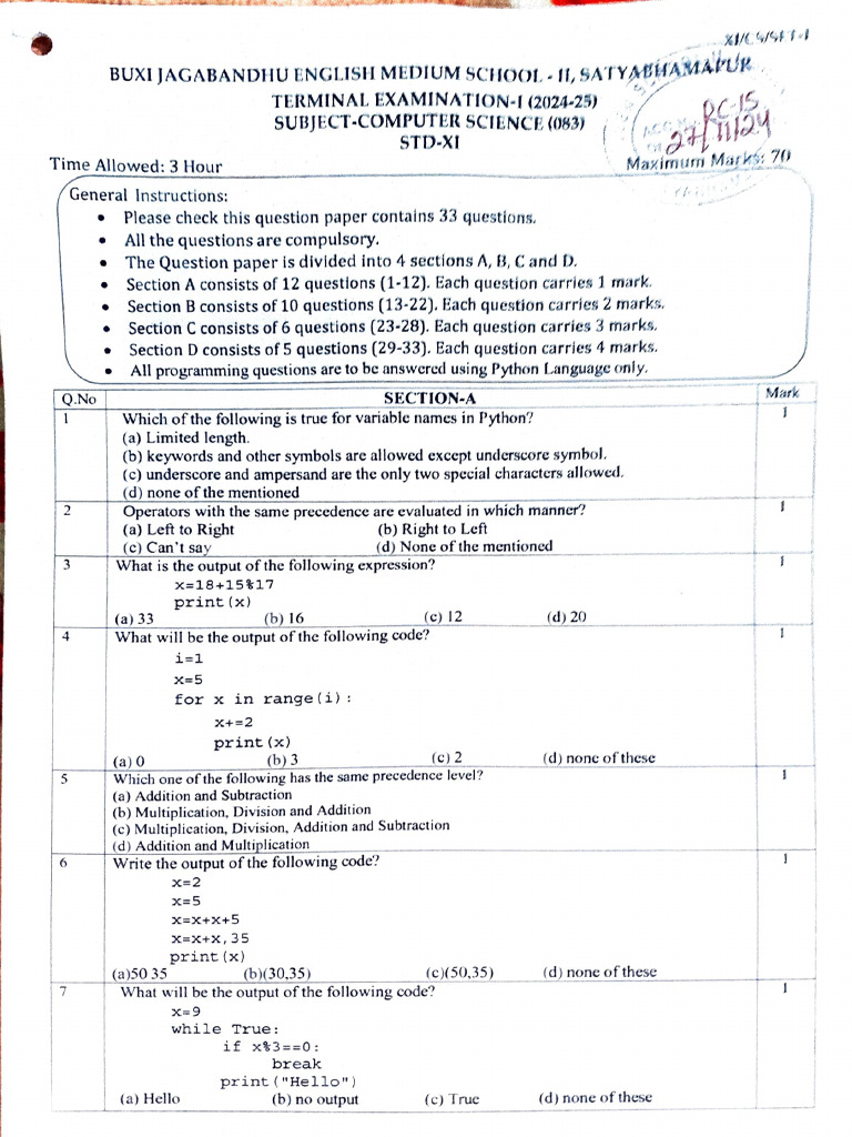 Set 1 Computer Pyq Term 1 | PDF | Multiplication | Computer Science