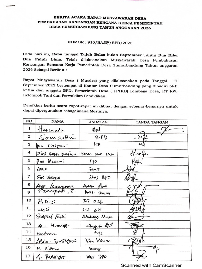 Berita Acara Musdes RKPDes TA.2026 | PDF
