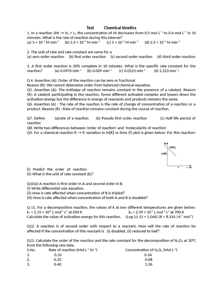 Class 12 Chemical Kinetics Test | PDF | Reaction Rate | Chemical Reactions
