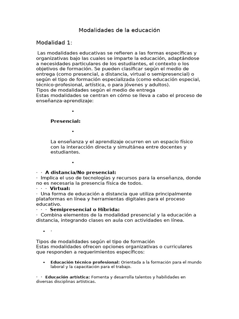 Modalidades educativas explicadas | PDF