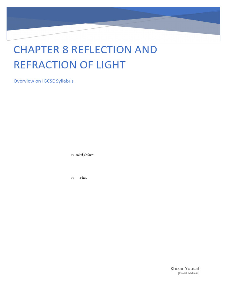 Chapter 8 Reflection and Refraction of Light | PDF | Reflection (Physics) | Optics