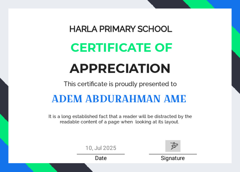 Harla Primary School Appreciation Certificate | PDF