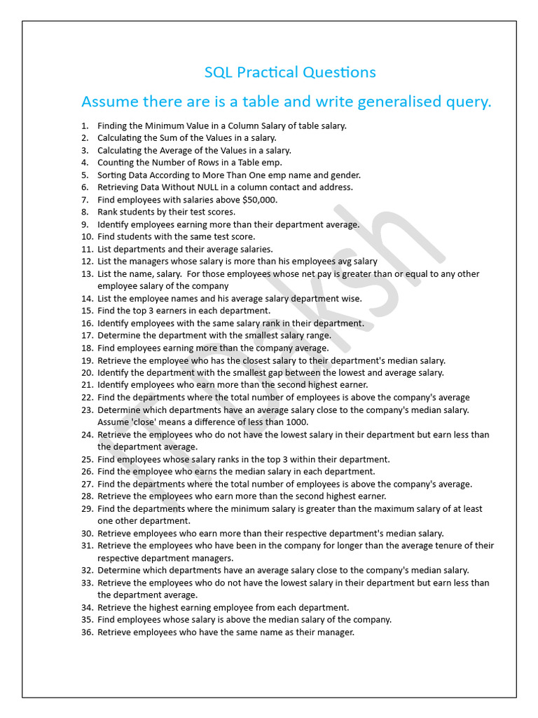 SQL Practical Question Mid Level 1 | PDF | Salary | Data Management