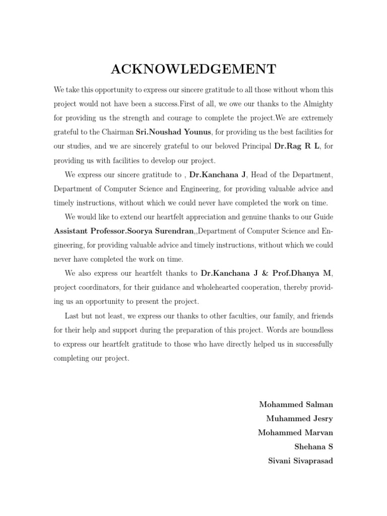 Acknowledgment Project Pdf