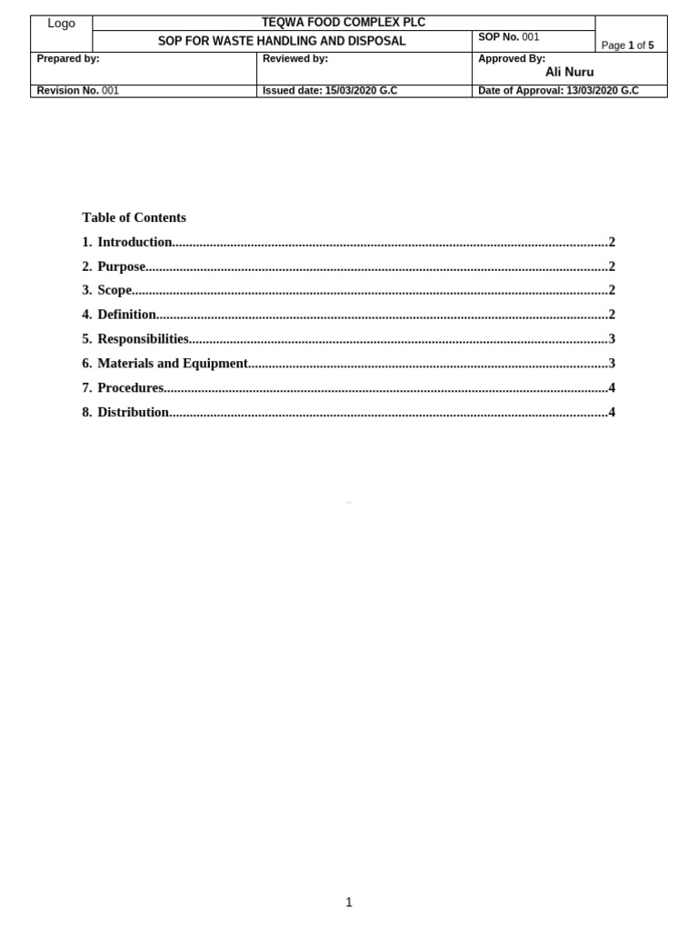 Waste Handling and Disposal SOP 12.2.2018 | PDF | Waste Management | Waste