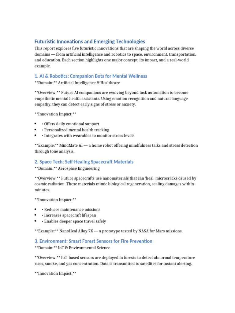 Futuristic Innovations Report | PDF | Virtual Reality | Artificial ...