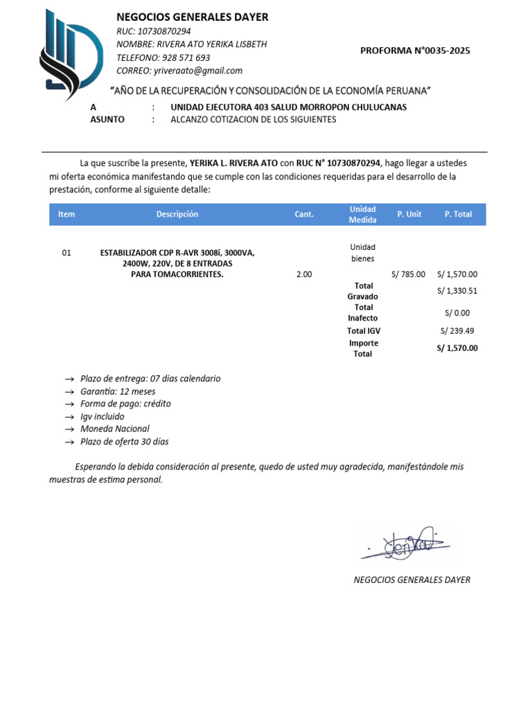Proforma N°0035 2025 | PDF