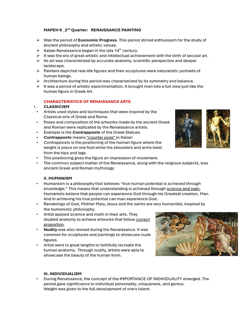RENAISSANCE PERIOD Notes | PDF | Paintings | Renaissance Art