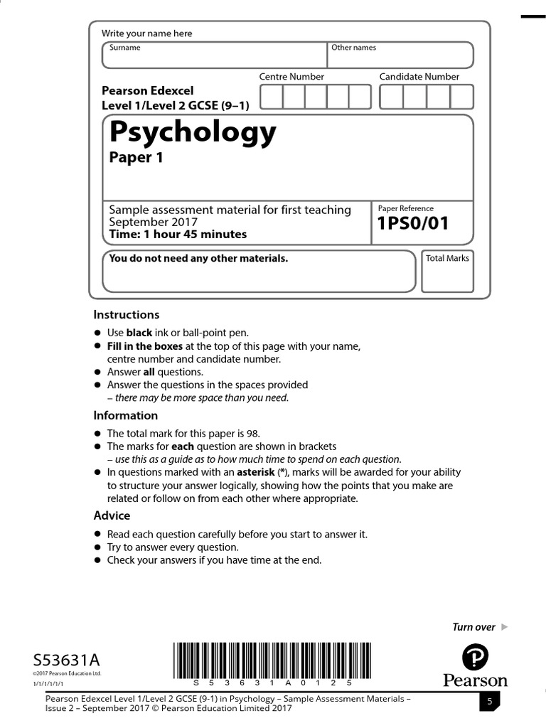 Gcse Psychology Paper 1 QP | PDF | Cognition | Psychological Concepts