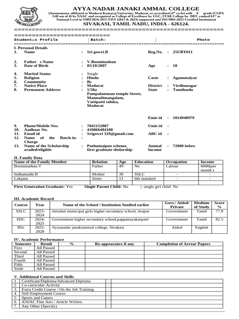 Student Profile Template Srig | PDF | Educational Stages