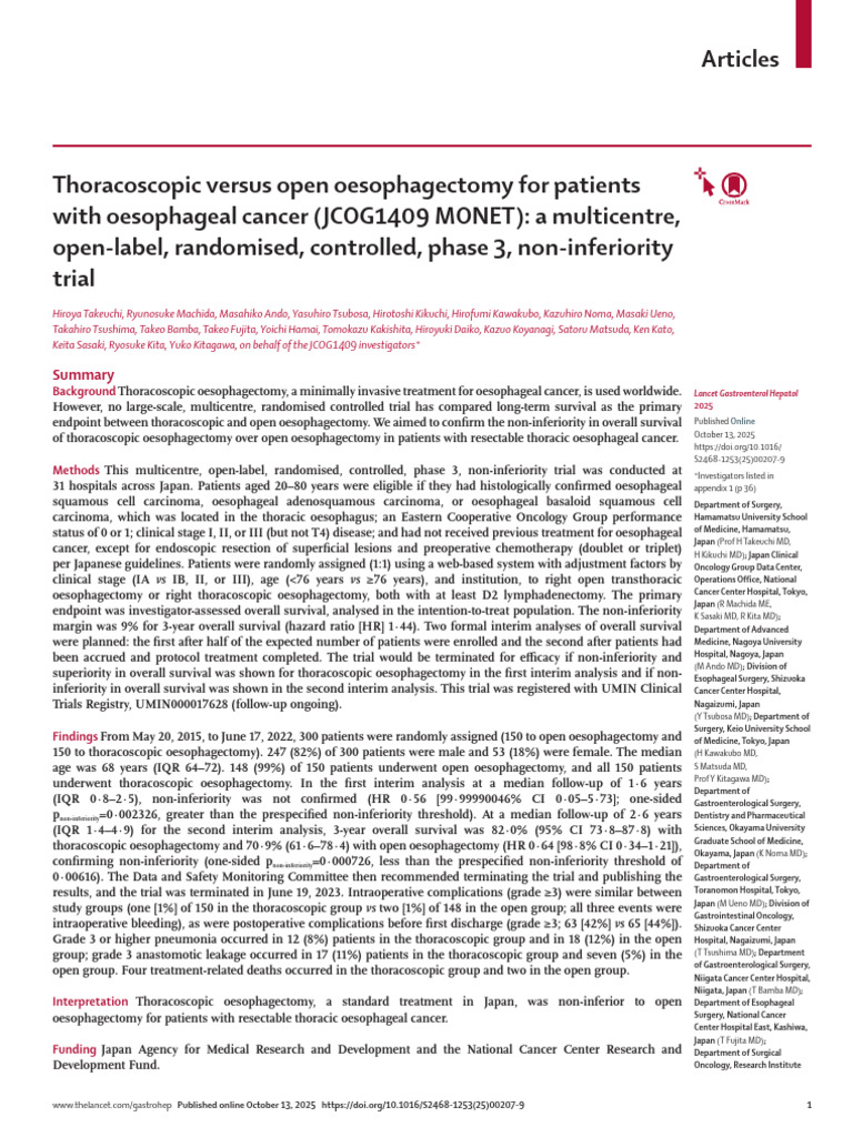 Thoracoscopic Vs Open Oesophagectomy - Survival | PDF | Esophageal ...
