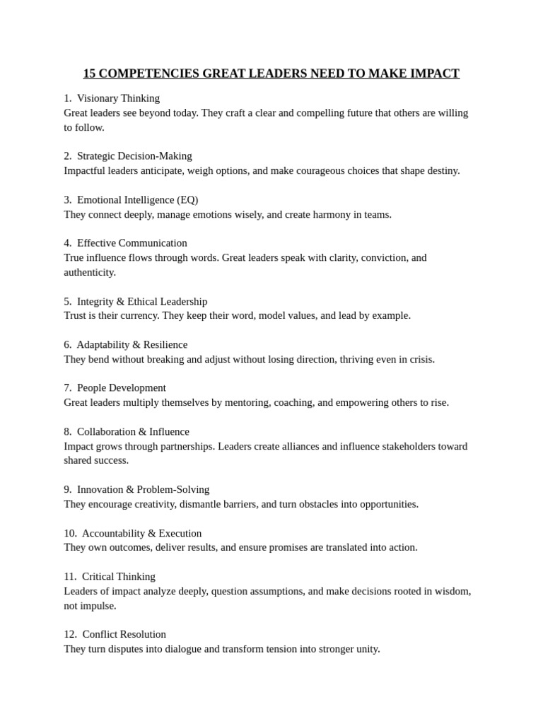 15 Competencies Great Leaders Need To Make Impact | PDF