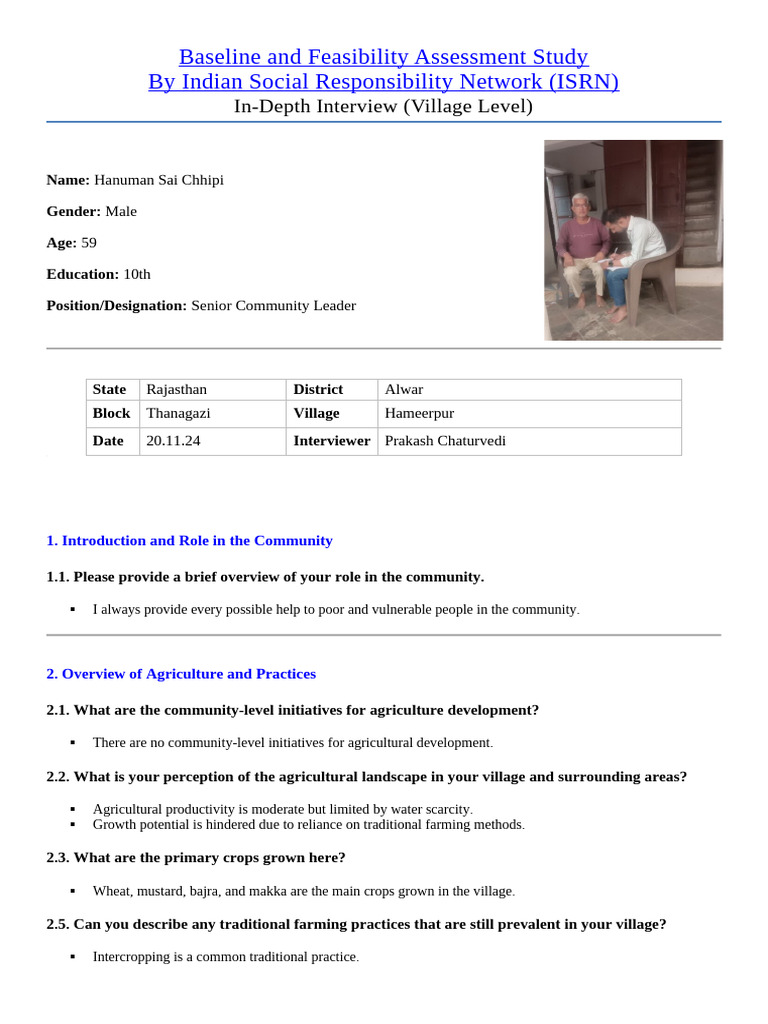 Senior Community Leader IDI - Hameerpur | PDF | Agriculture ...