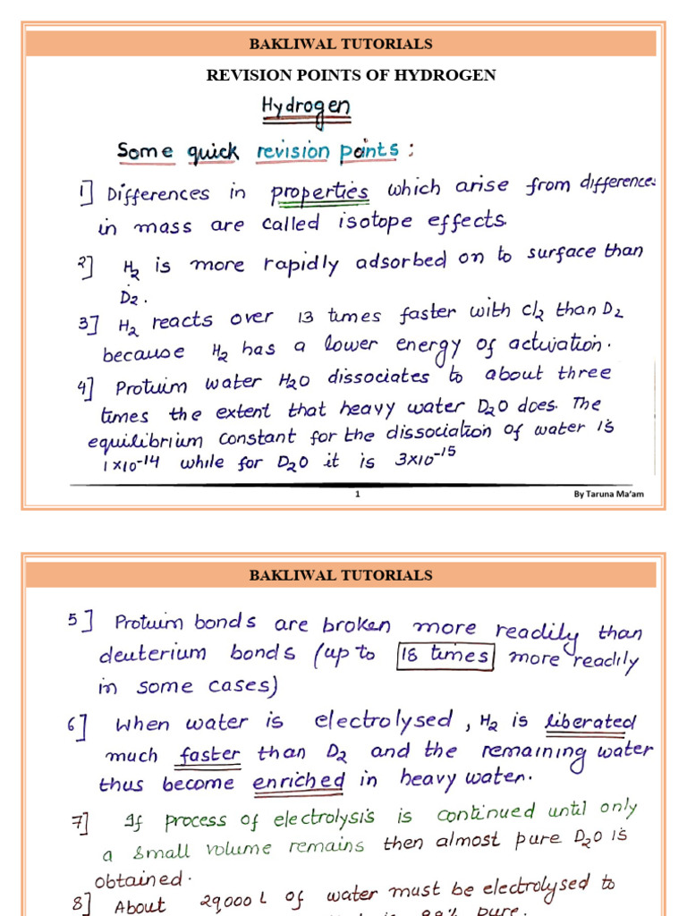 Hydrogen Revision Points Guide | PDF