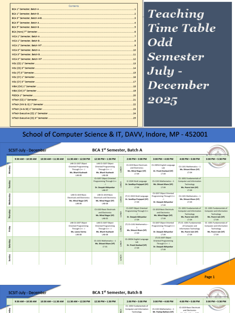 Time Table July Dec 2025 20092025 | PDF | Computer Science ...