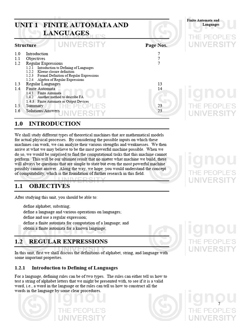 Block-1 Finite Automata and Formal Languages | PDF | Automata Theory ...