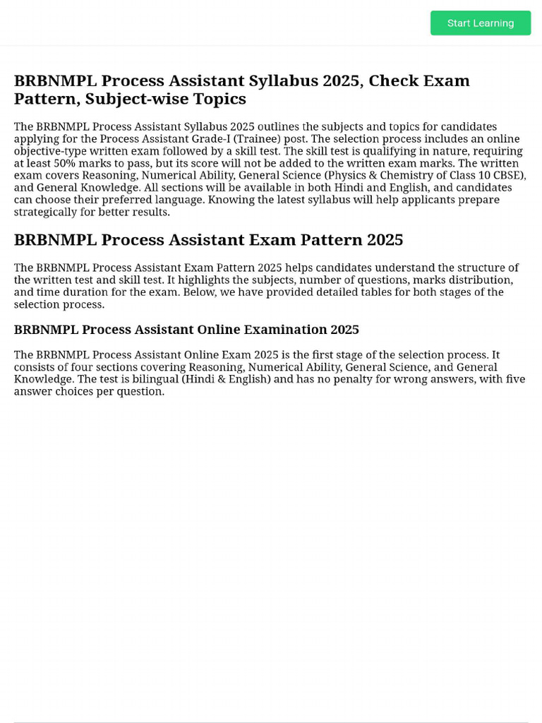 BRBNMPL Process Assistant Syllabus 2025, Check Exam Pattern, Subject ...