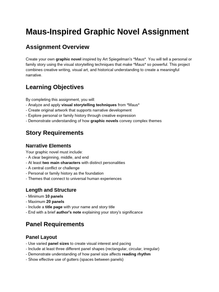 Maus-Inspired Graphic Novel Assignment | PDF | Narrative | Storytelling