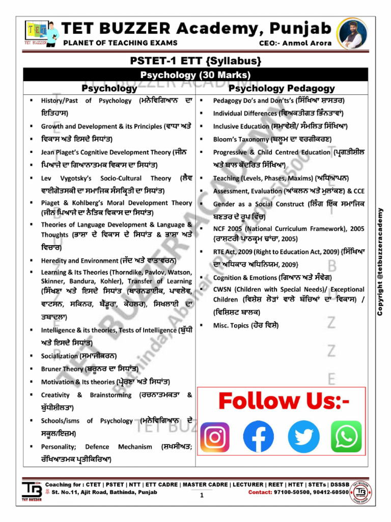 Pstet-1 (Syllabus) Ett | PDF