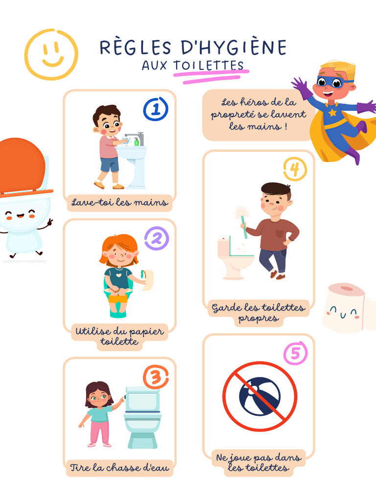 Affiche Règles Hygiène Toilettes Illustratif Coloré | PDF