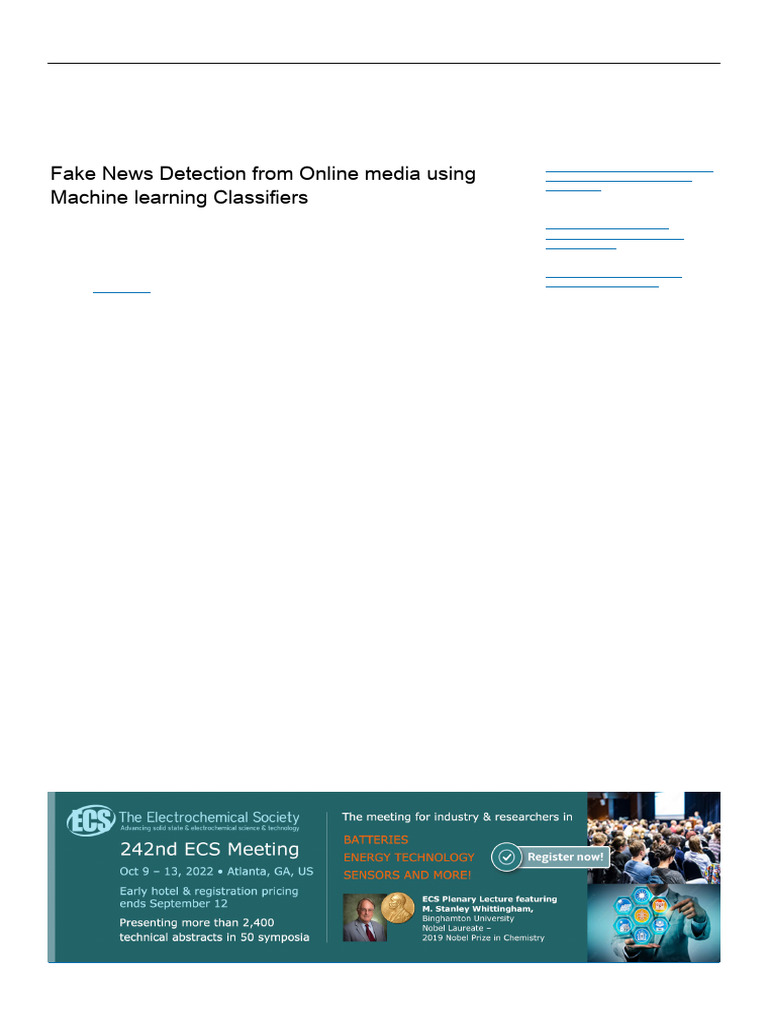 Fake News Detection From Online Media Using Machine Learning Classifiers | PDF | Support Vector ...