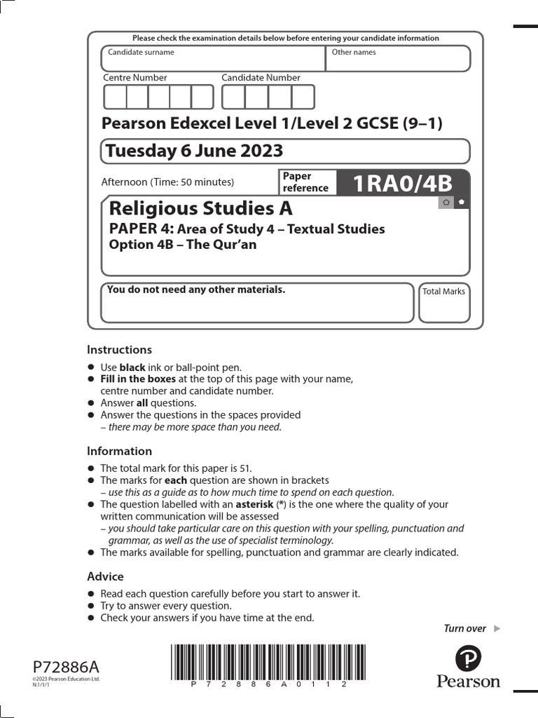 RS Edexcel Paper 4B Past Paper | PDF | Abrahamic Religions