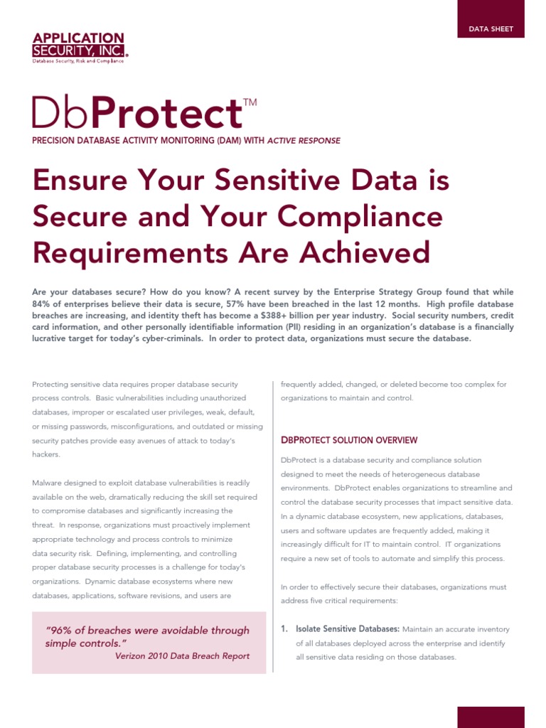 Dbprotect: Ensure Your Sensitive Data Is Secure and Your Compliance ...