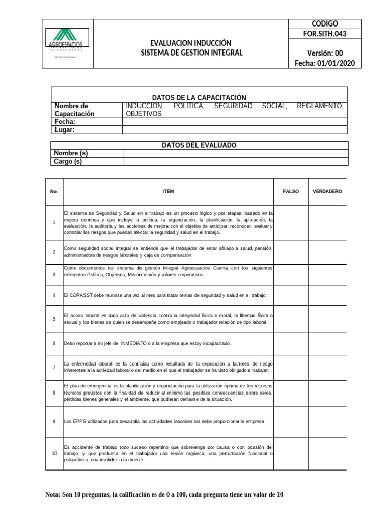 For - Sith.043 Evaluacion de Entendimiento | PDF