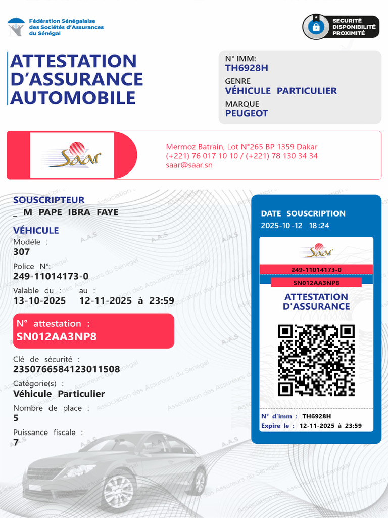 Attestation Assurance SN012AA3NP8 | PDF