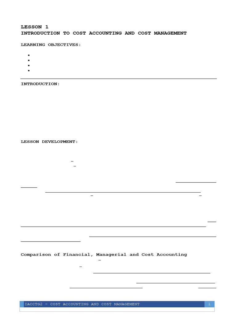 Lesson 01 Introduction To Cost Acctg Cost MNGT | PDF | Cost Of Goods ...