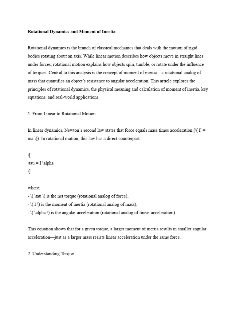 Rotational Dynamics and Inertia Explained | PDF | Rotation Around A ...