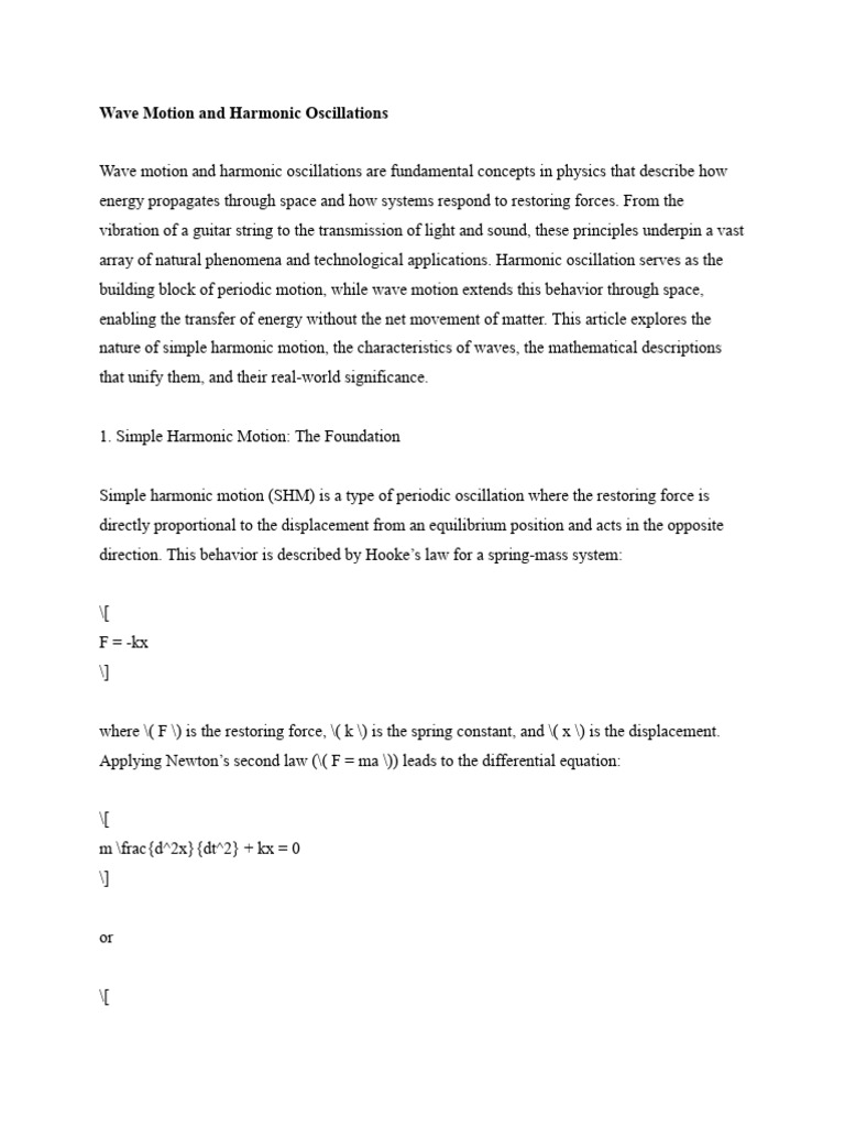 Wave Motion and Harmonic Oscillations | PDF | Waves | Oscillation