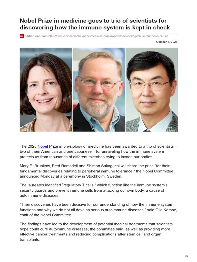 Nobel Prize in Medicine Goes To Trio of Scientists For Discovering How ...