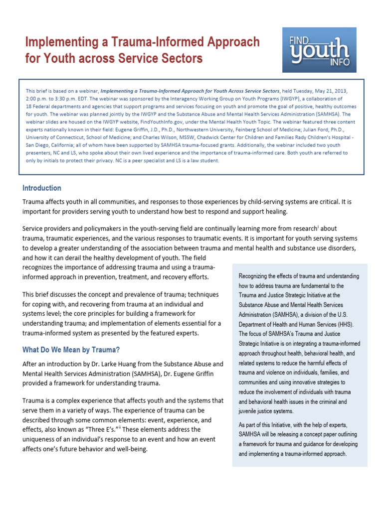 Trauma-Informed Care for Youth Services | PDF | Psychological Trauma ...