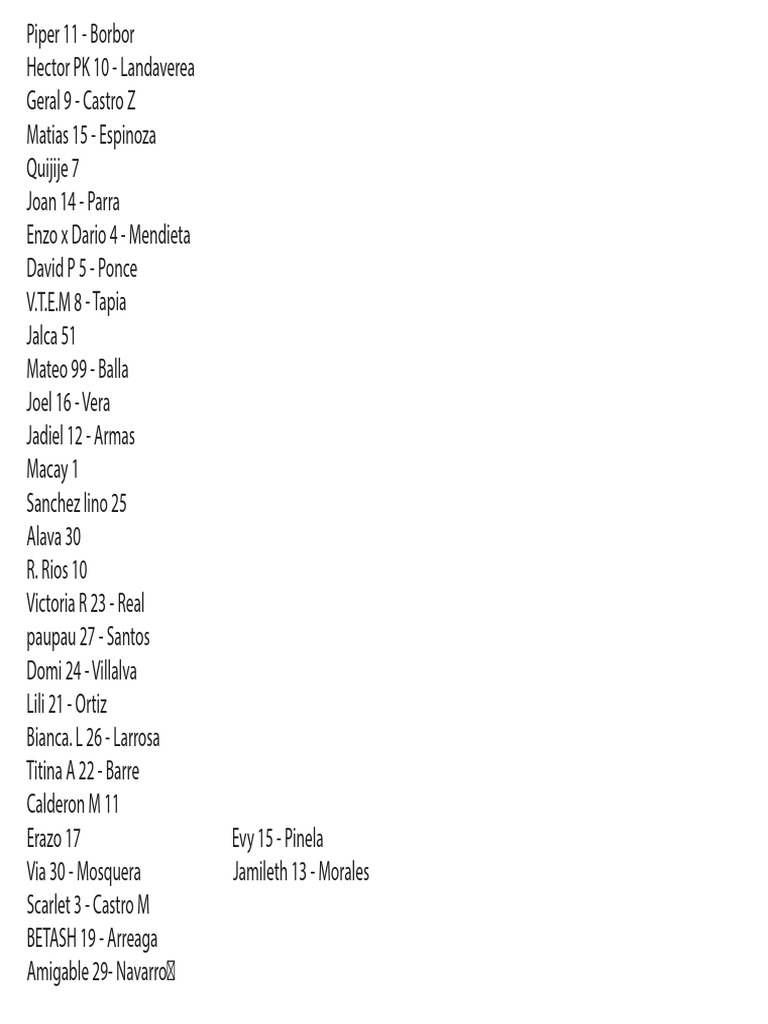 List of Names and Numbers | PDF