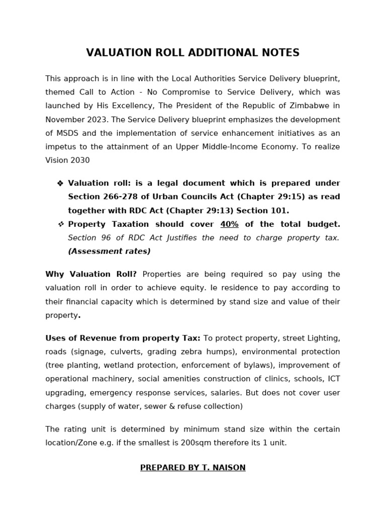 Zimbabwe Valuation Roll Guidelines | PDF | Taxes | Property Tax