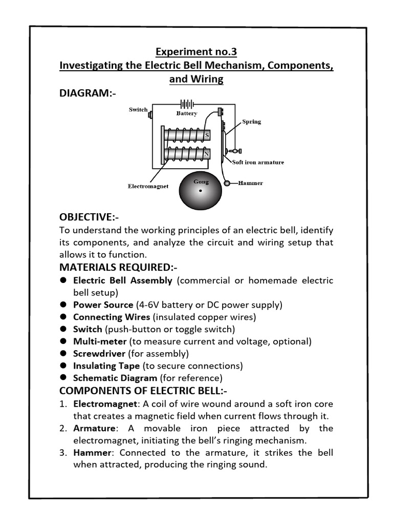 Electric Bell Mechanism Experiment Guide | PDF | Switch | Manufactured ...