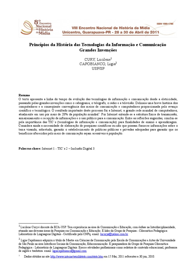 Principios Da Historia Das Tecnologias Da Informacao e Comunicacao 2013 ...