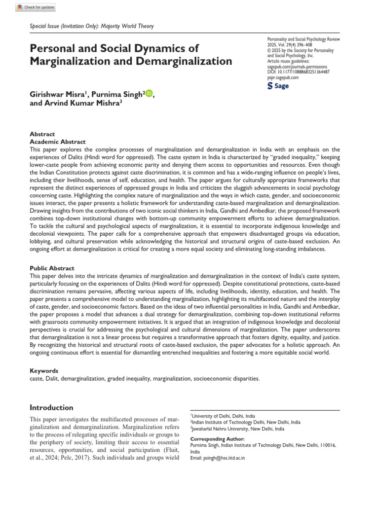Marginalization and Demarginalization in India | PDF | Social Exclusion ...