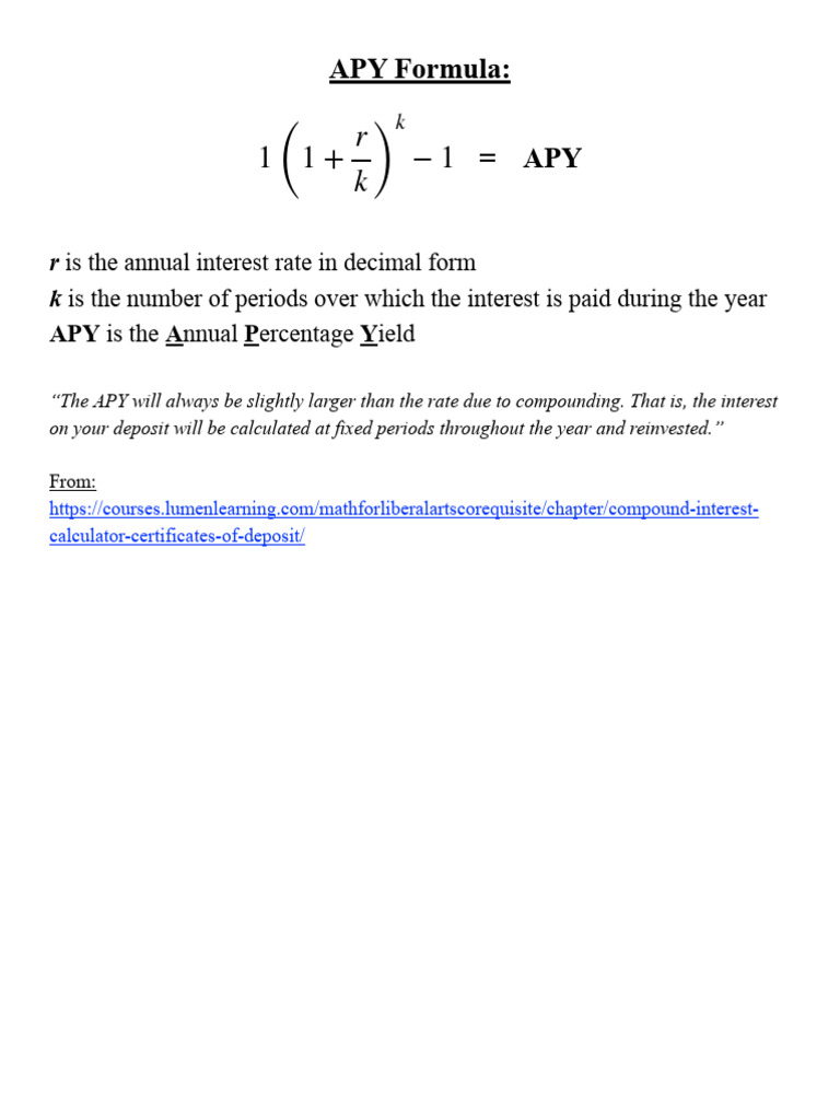 Compound Interest To Apy Formulas and Resources | PDF