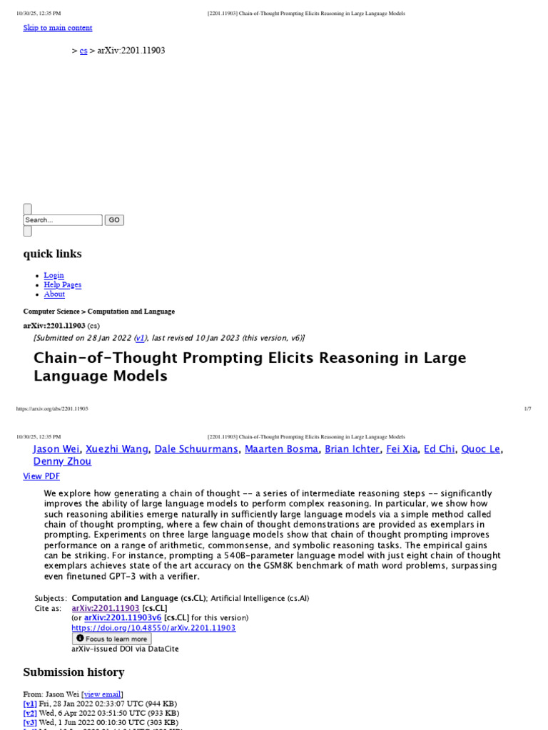 Chain-Of-Thought Prompting Elicits Reasoning in Large Language Models ...