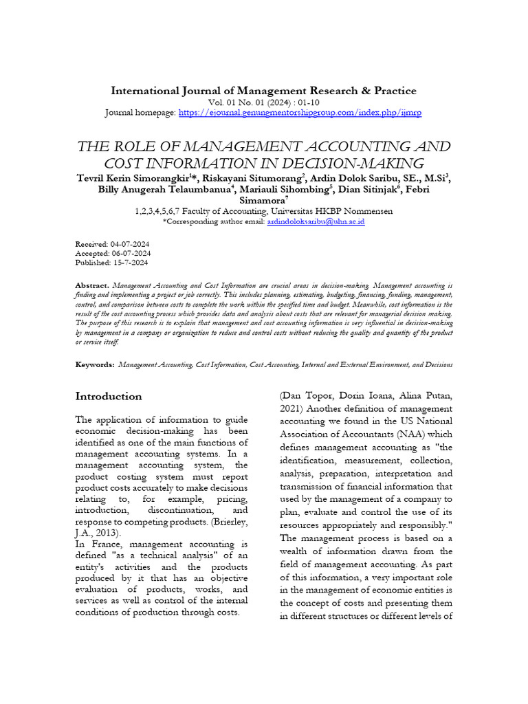 Management Accounting in Decision-Making | PDF | Management Accounting ...