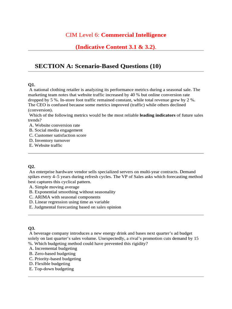 CIM Level 6: Commercial Intelligence Insights | PDF | Forecasting ...