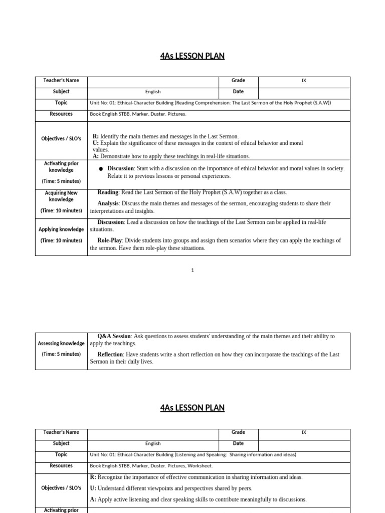 Revised English LESSON PLANS Grade 9 | PDF | Reading Comprehension ...