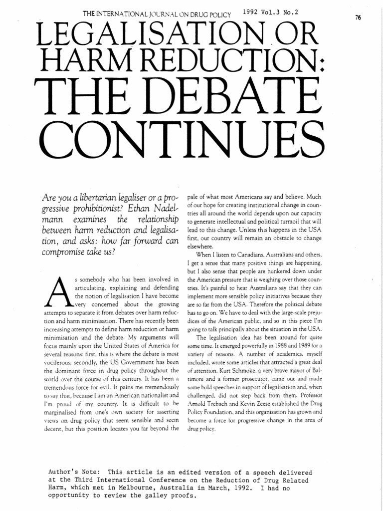 IJDP 1992 Legalisation or Harm Reduction, Intl Journal On Drug Policy ...